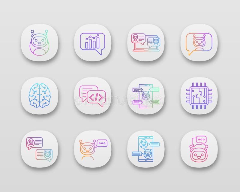 Chatbots app icons set stock vector. Illustration of pack - 175561952