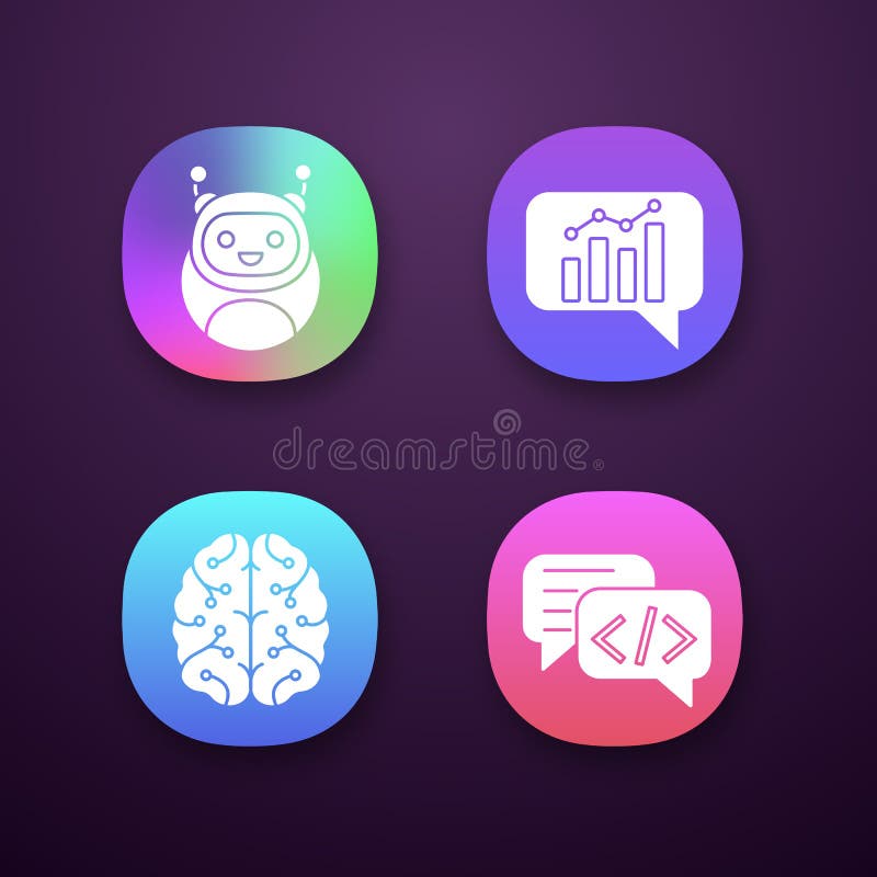 Chatbots app icons set stock vector. Illustration of design - 175562179