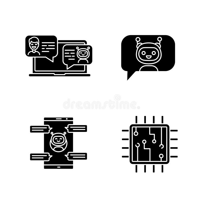 Chatbots glyph icons set stock vector. Illustration of icon - 175455055