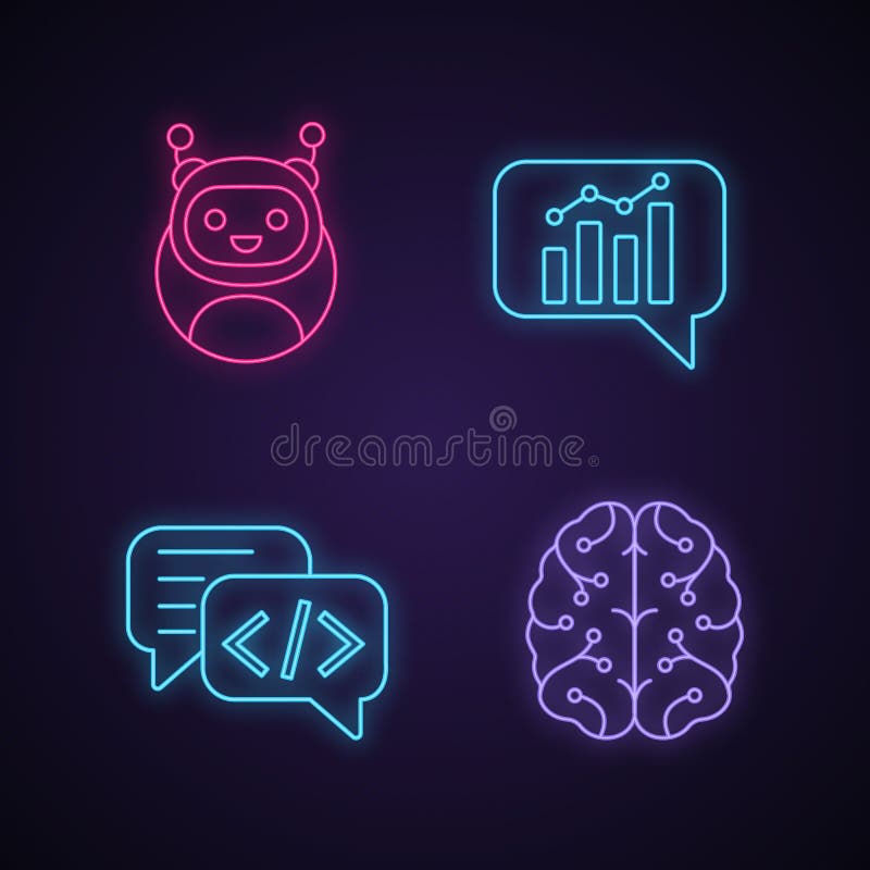 Chatbots Neon Light Icons Set Stock Vector - Illustration of chat ...