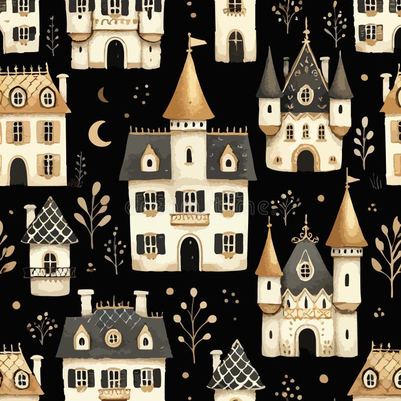 Chateau Castle Print Design in Vector Stock Illustration - Illustration ...
