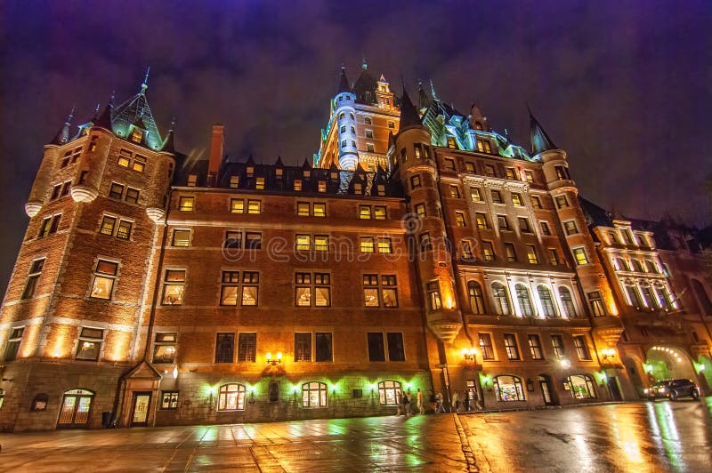 Chateau De Frontenac Exterior View at Night, Quebec City Castle, Canada ...