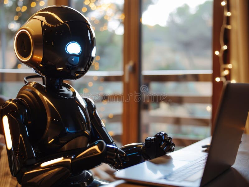 Chatgpt Ai Robot Sitting Hacking Infront of Laptop - Generative Ai ...