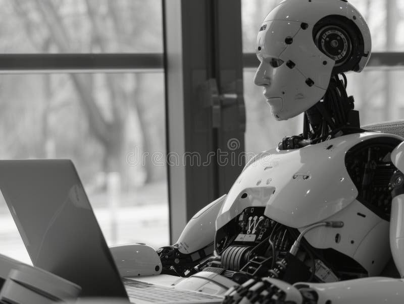 Chatgpt Ai Robot Sitting Hacking Infront of Laptop - Generative Ai ...