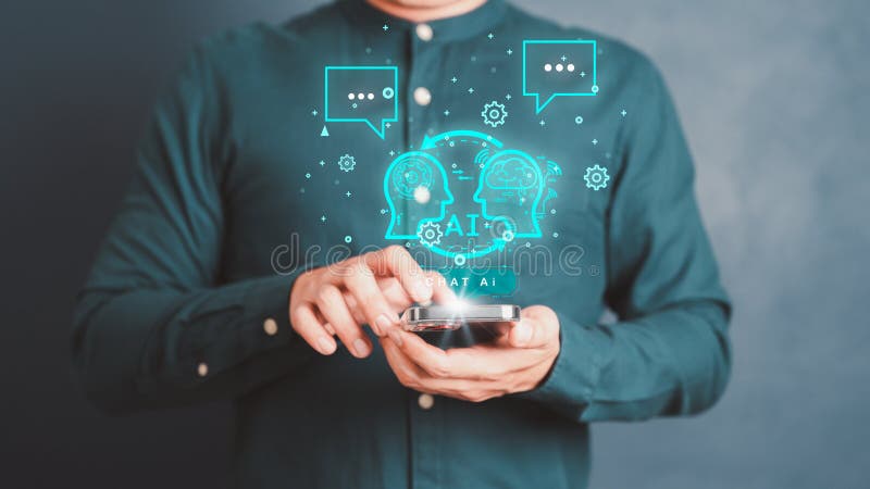 Adult Man Chatting with a Smart AI Chatbot Developed, Futuristic Technology Transformation Stock ...