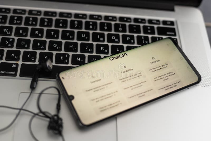 ChatGPT Chat Bot Screen Seen on Smartphone and Laptop Display with Chat ...