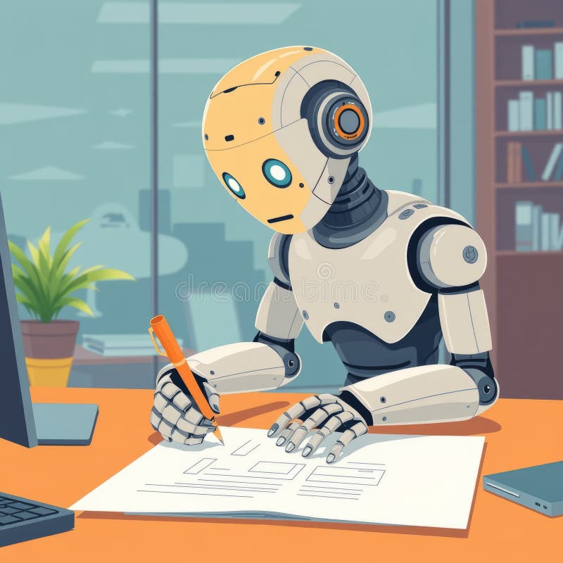 The Chatgpt Illustration of a Humanoid Robot Writing on Paper in an ...