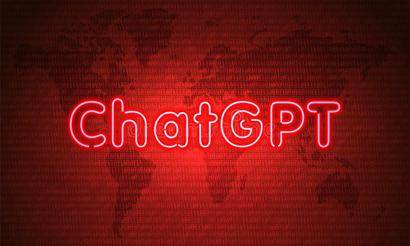 ChatGPT. Neon Symbol on Red Map Background with Binary Code. Data ...