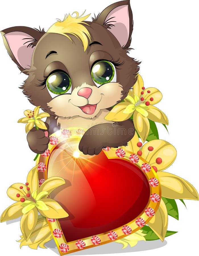 Chatons et cœur illustration de vecteur. Illustration du vacances ...