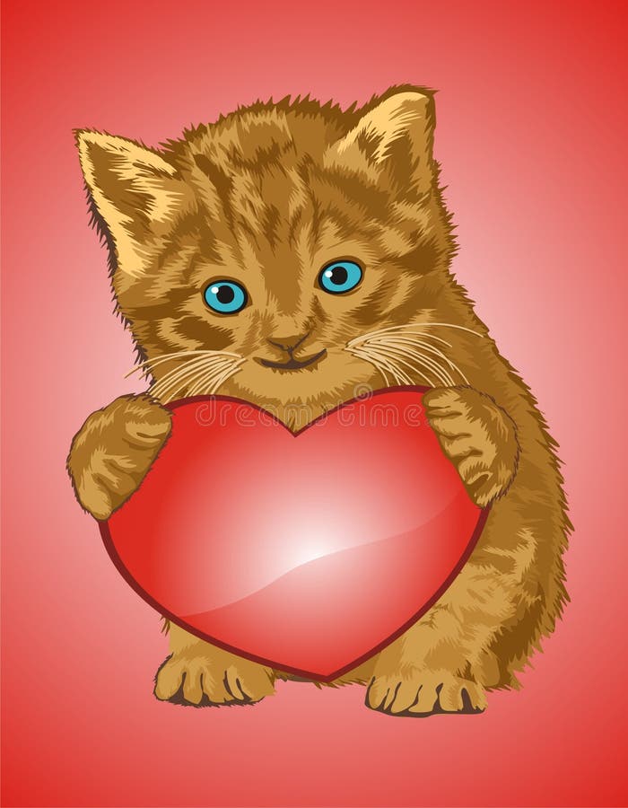 Chaton Mignon Avec Le Coeur Rouge Illustration de Vecteur ...