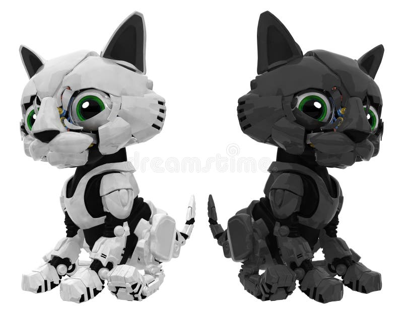 Chaton Robotique, Deux Jouant Illustration Stock - Illustration du ...