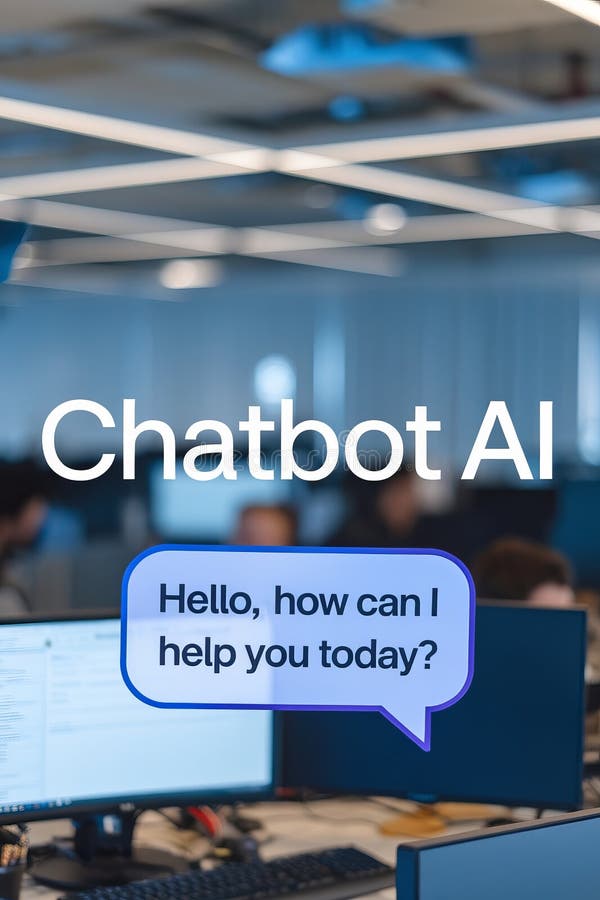 Chatting with AI in a Modern Office Stock Illustration - Illustration ...