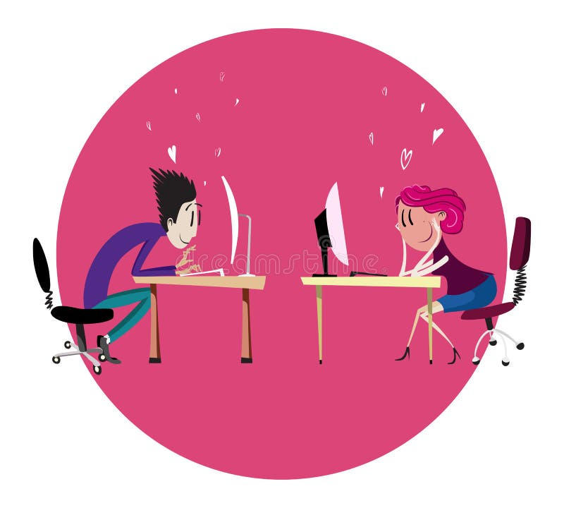 Couple Chatting on Computer Stock Vector - Illustration of office ...