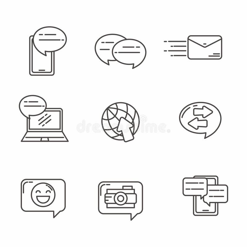 Set of Chatting and Communication Icon Line Drawing. Communication ...