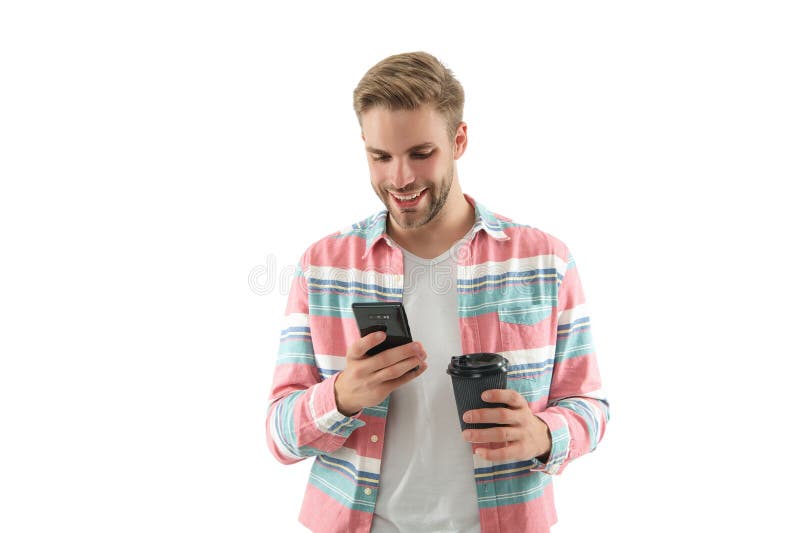 Chatting Online. Man Texting on Smartphone. Phone Chat. Mobile ...