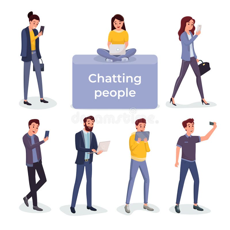 Chatting People Using Different Gadgets Stock Vector - Illustration of ...