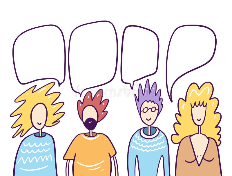 Chatting Peoples and Speech Bubbles in Cartoon Style Vector ...