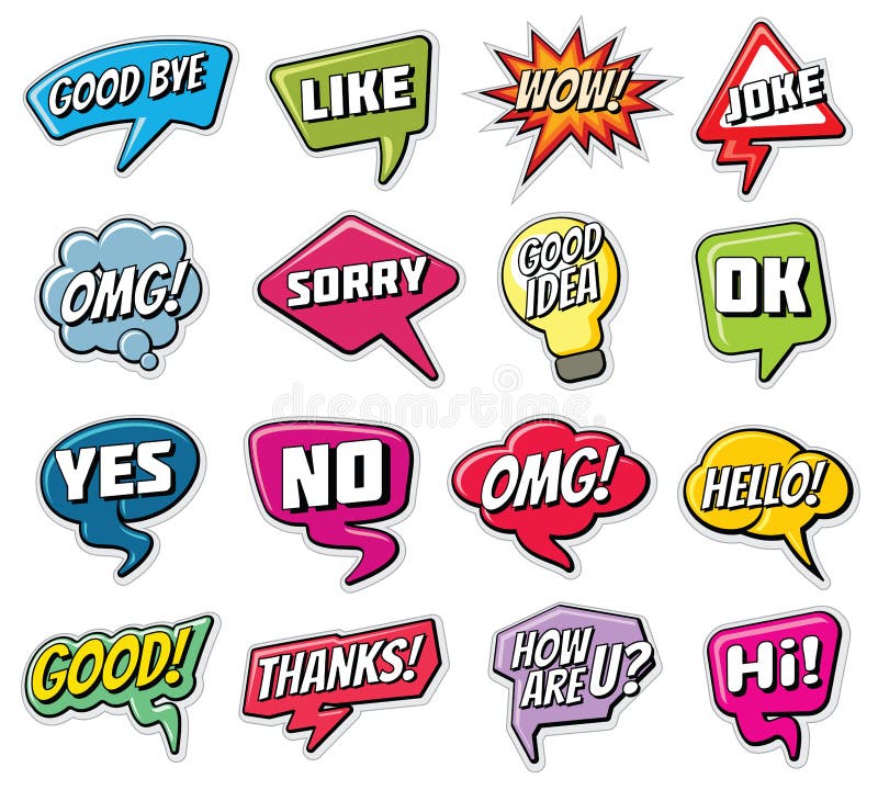 Set Of Comic Text, Pop Art Style Phrases Stock Vector - Illustration of ...