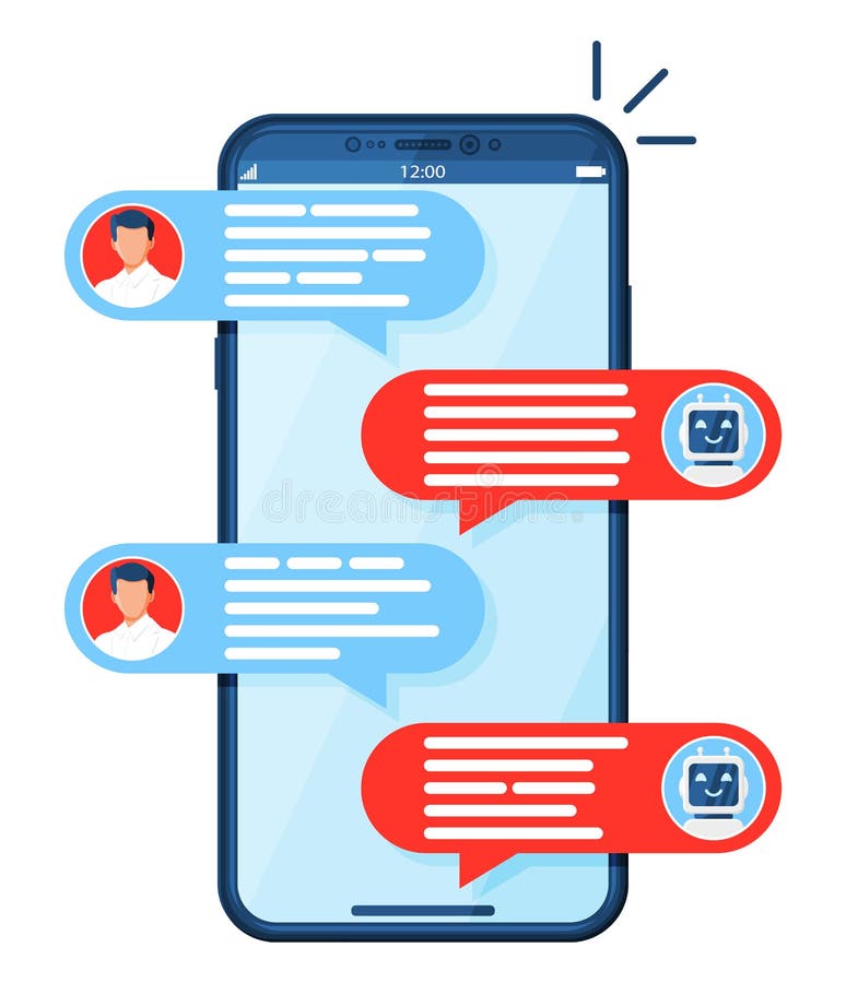 Chatting on Smartphone with Chat Bot Robot Stock Vector - Illustration ...