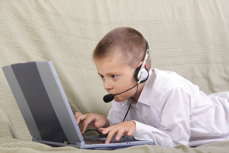 Chatting via computer stock image. Image of laying, microphone - 6334887