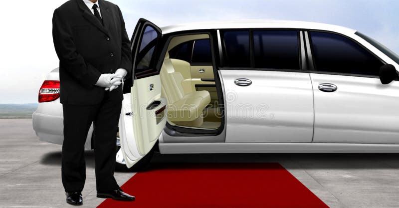 Driver Waiting and Standing Next To the Black Limousine Stock Photo ...