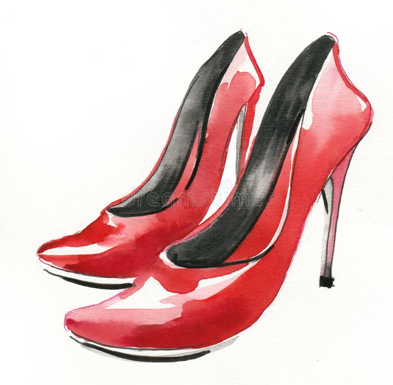Chaussures De Rouge De Talon Haut Illustration D'aquarelle Illustration ...