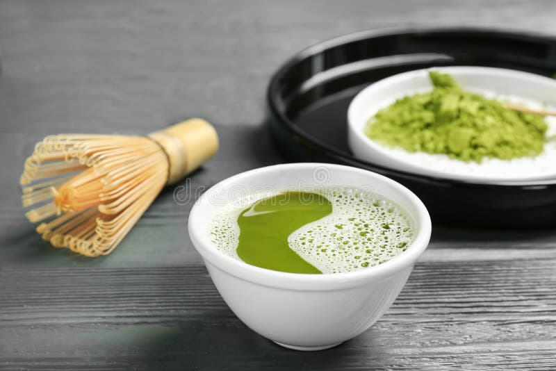 Chawan with Fresh Matcha Tea and Chasen Stock Photo - Image of board ...
