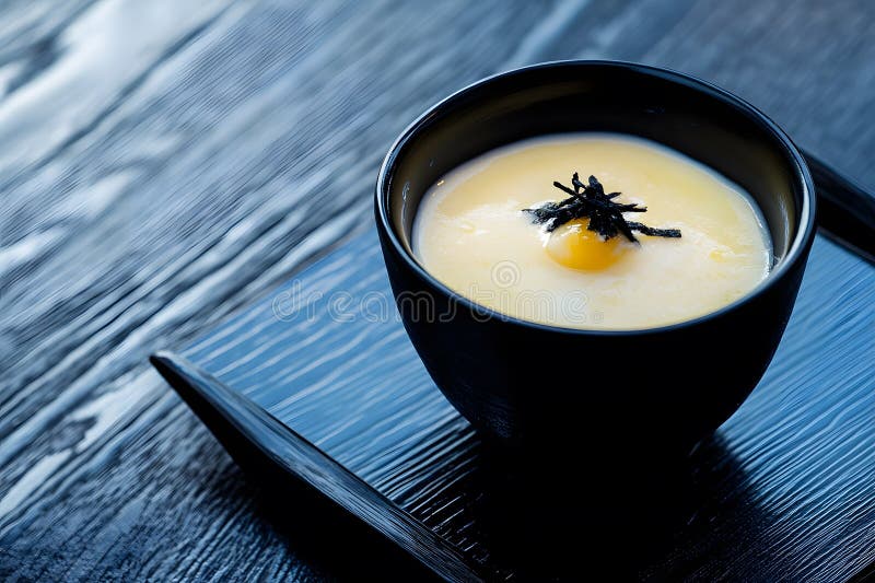 Chawanmushi (egg Custard) in Sleek Black Cup, Soft Blue Lighting Accent Stock Photo - Image of ...
