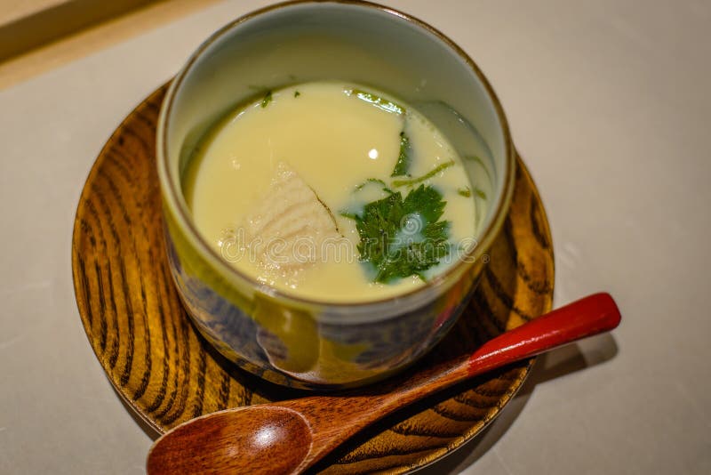 Chawanmushi Steamed Egg with White Fish and Gingko Nuts Stock Photo ...