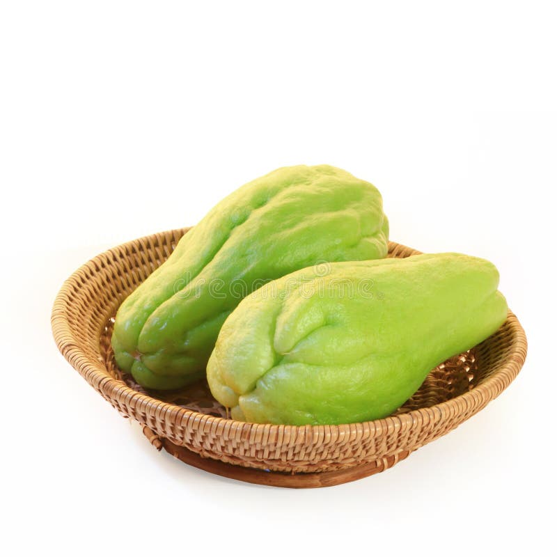 Chayote Squash, Also Known As Choko in Basket on White Stock Image ...