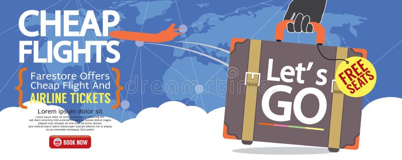 Cheap Flight for Sale 1500x600 Banner. Stock Vector - Illustration of ...