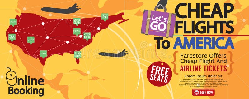 Cheap Flight To America 1500x600 Banner. Stock Vector - Illustration of ...
