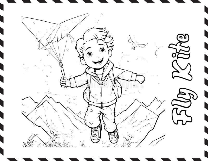 Chearful Fly Kite Coloring Page for Kids Stock Vector - Illustration of ...