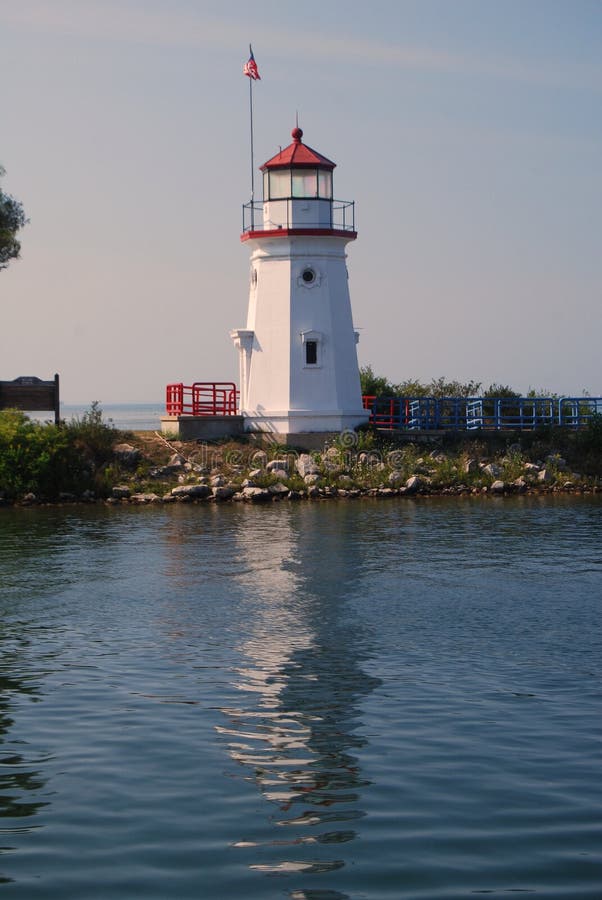 The Cheboygan Crib Lighthouse Stock Photo - Image of historic ...