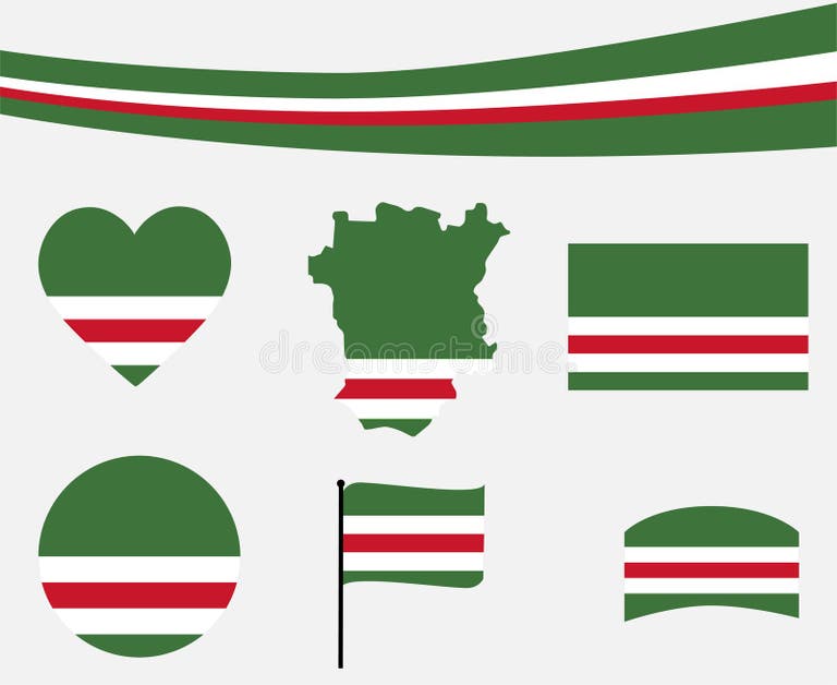 Chechen Republic Flag Map Ribbon and Heart Icons Vector Stock Vector ...