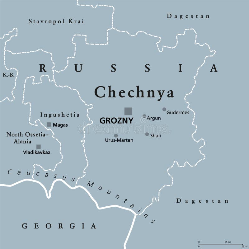 Chechnya, the Chechen Republic, Gray Political Map, with Capital Grozny ...