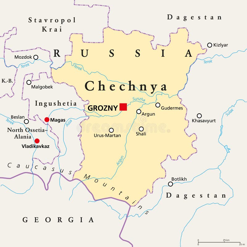 Chechnya, the Chechen Republic, Political Map, with Capital Grozny ...