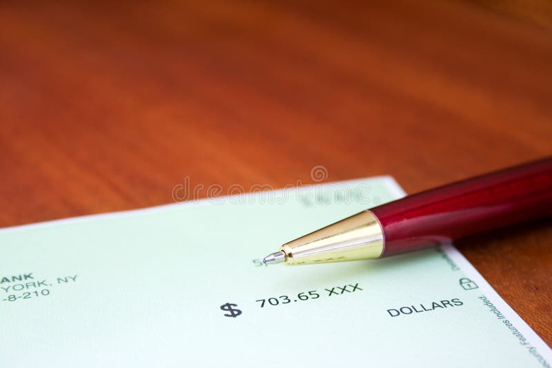 Blank Check with Twenty Dollar Bills at Its Side Stock Image - Image of ...