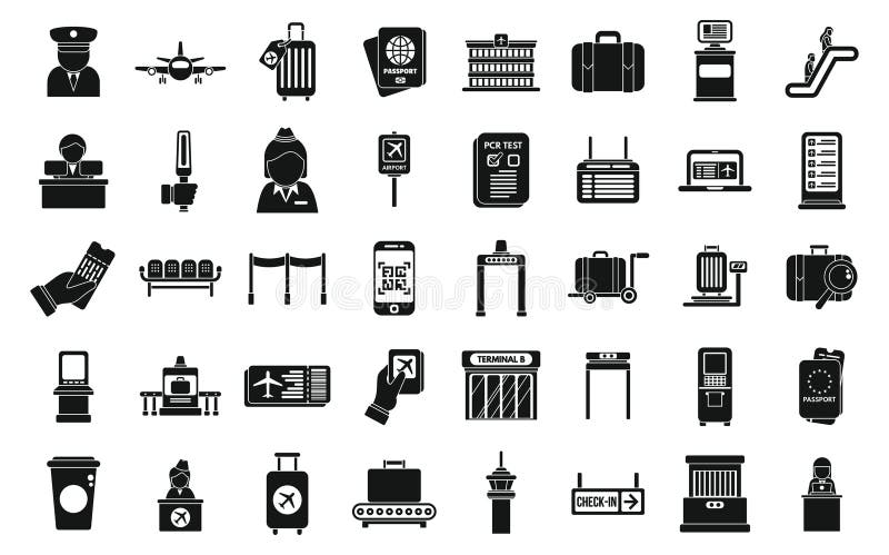 Check in Airport Icons Set Simple Vector. Plane Airport Stock Vector ...