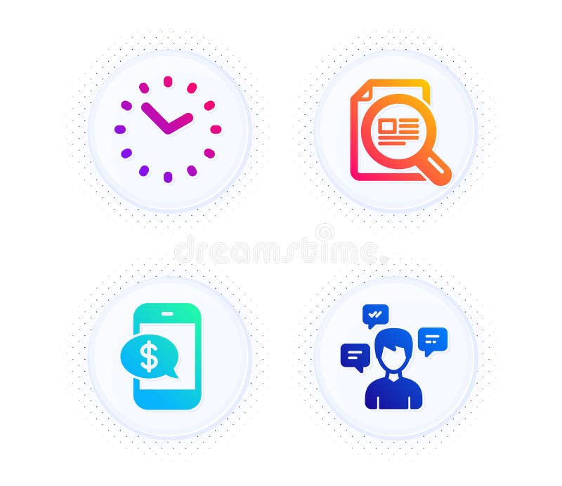 Check Article, Phone Payment and Time Icons Set. Conversation Messages ...