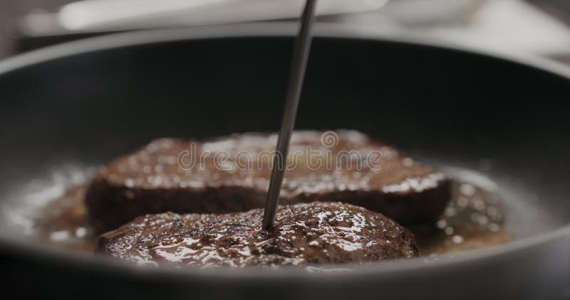 Check Beef Steak Temperature with Steel Stock Photo - Image of beef ...