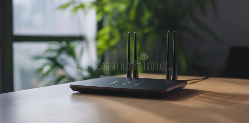 Check the Black Router with Green Indicator Lights for Home Connection ...