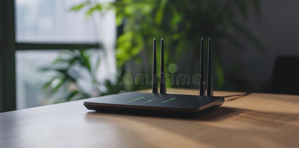 Check the Black Router with Green Indicator Lights for Home Connection ...