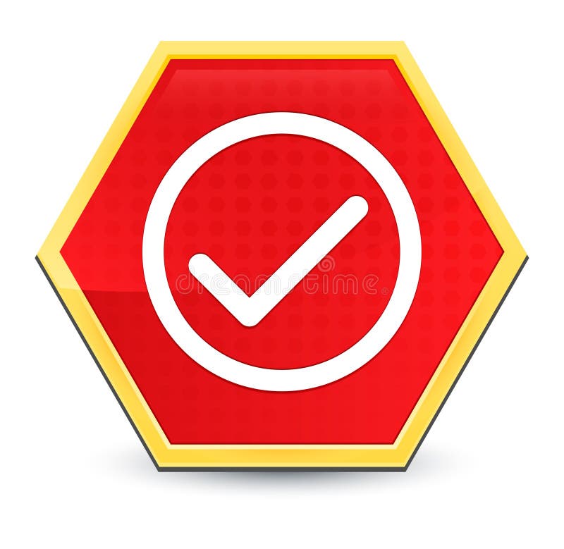Check Box Icon Abstract Red Hexagon Button Bright Yellow Frame Elegant ...