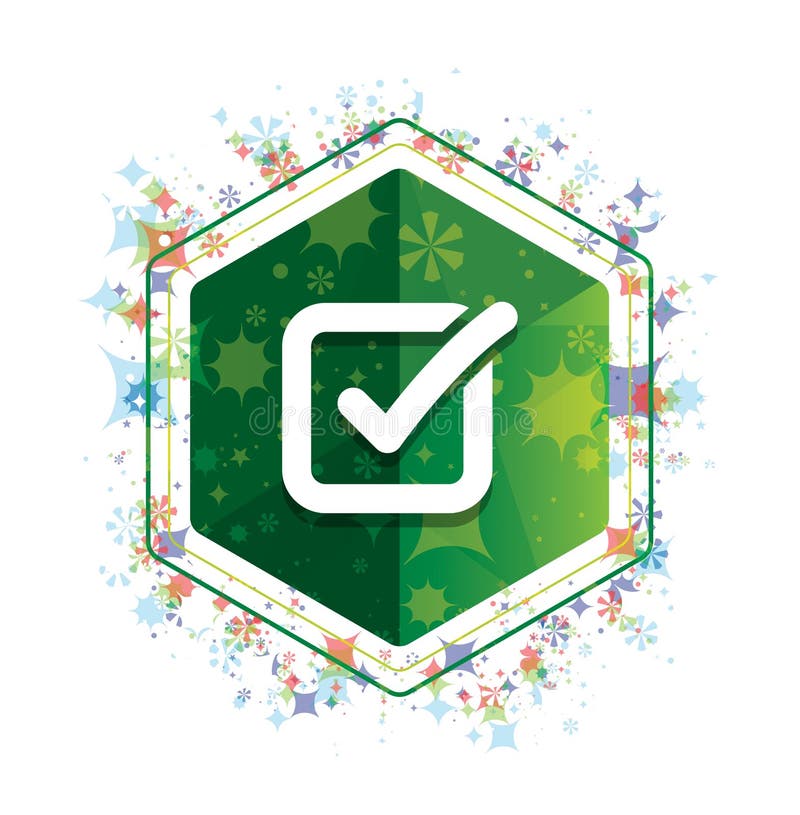 Check Box Icon Floral Plants Pattern Green Hexagon Button Stock ...