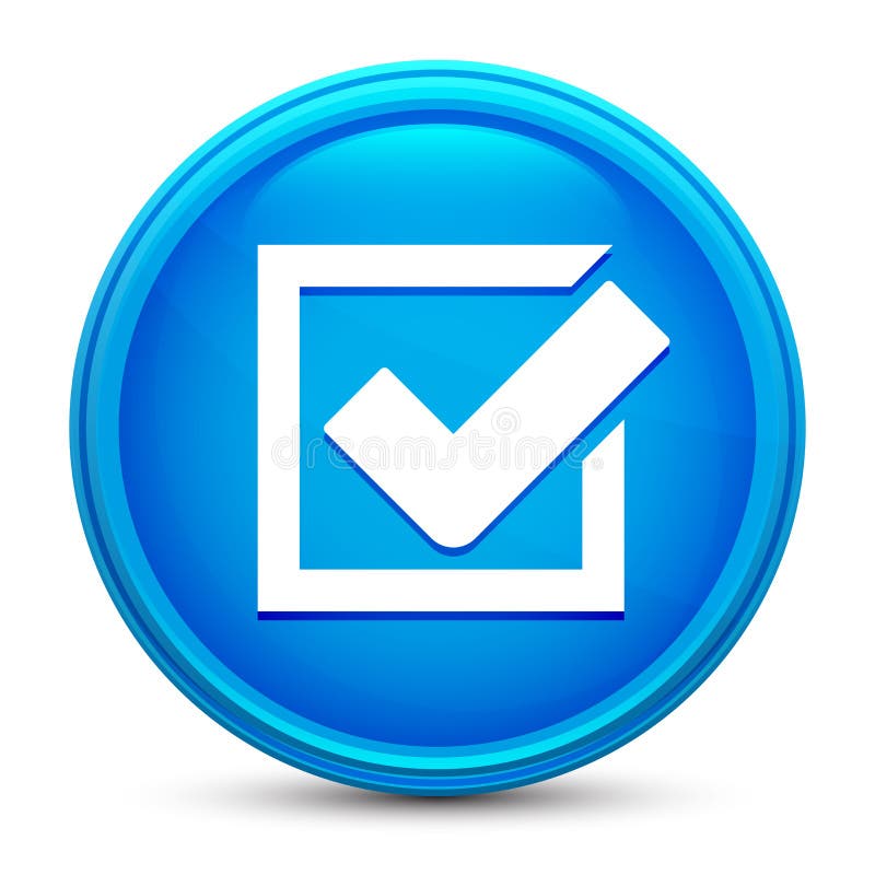 Check Box Icon Glass Shiny Blue Round Button Isolated Design Vector ...
