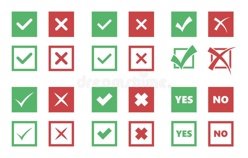 Check Box Icons, Tick and Cross Signs Stock Vector - Illustration of ...