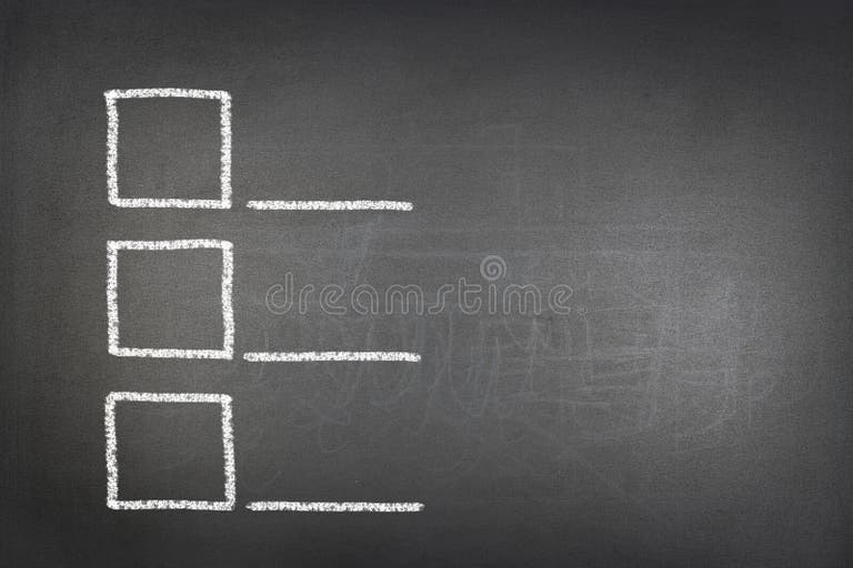 Check boxes on chalkboard stock photo. Image of copy - 231572622