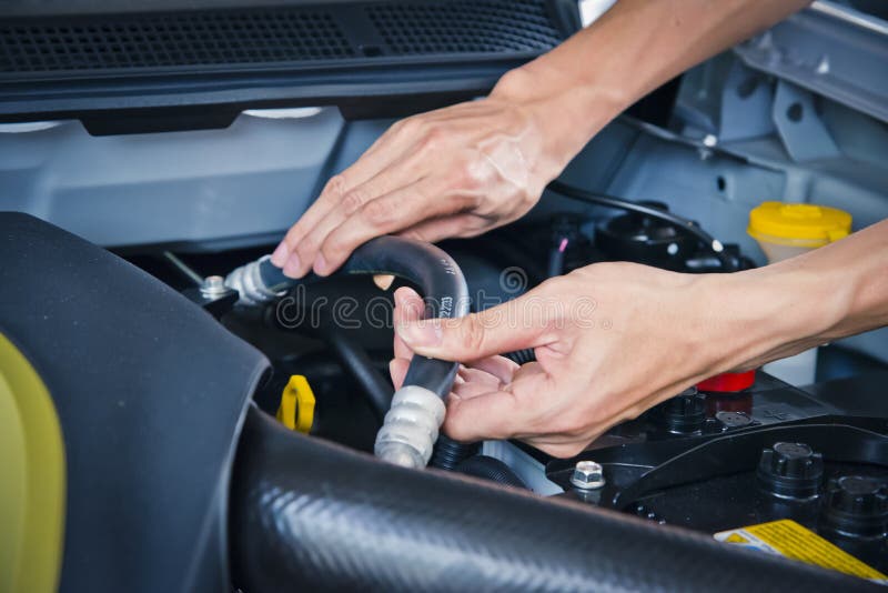 Check the car engine. stock photo. Image of coveralls - 78459392