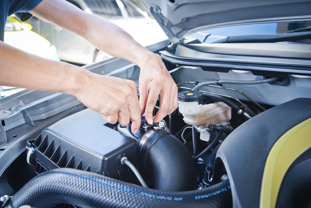Check the car engine. stock image. Image of person, auto - 78460967